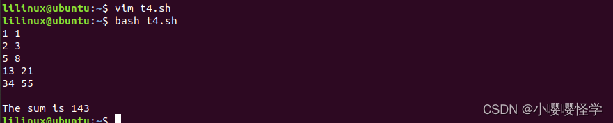 Linux基础编程|| 编写一个脚本，求费波纳奇（Fibonacci）数列的前10项及总和_列出斐波那契数列前10项并求出斐波那契数列前10项的和linux-CSDN博客