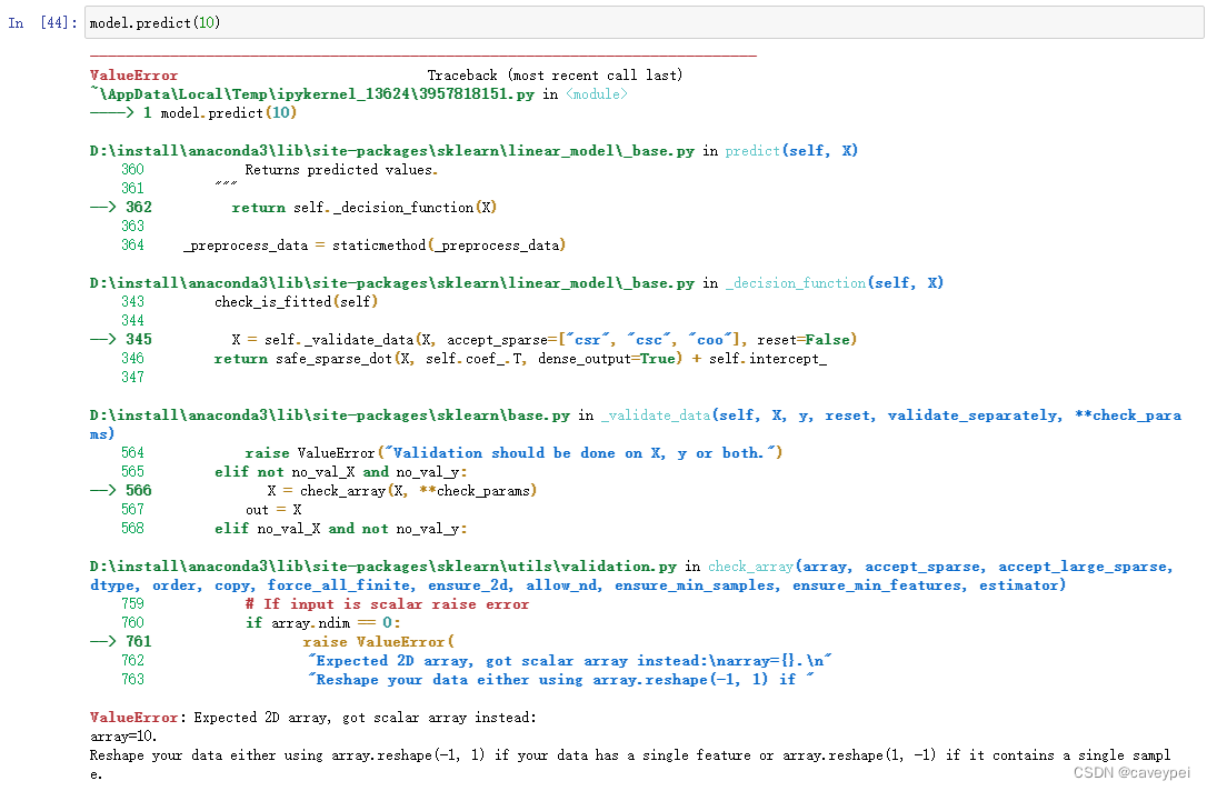 【最小二乘法练习】valueerror Expected 2d Array Got Scalar Array Insteadarray10 Csdn博客