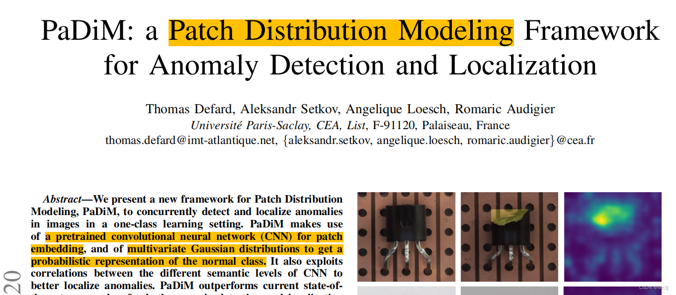 PaDiM 无监督异常检测和定位-论文和源码阅读-CSDN博客