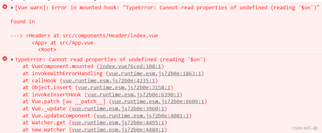 [Vue warn]: Error in mounted hook: “TypeError: Cannot read properties of undefined (reading ‘$on ...