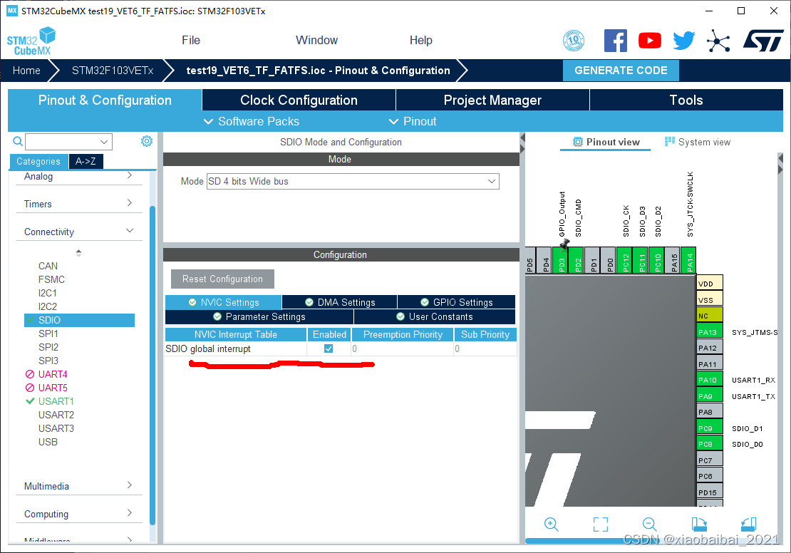 【STM32+cubemx】0019 HAL库开发：SDIO接口和FATFS文件系统访问TF、SD卡_sdio + fat32-CSDN博客