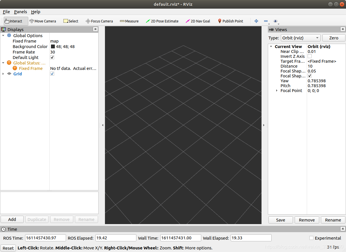记录如何用rviz查看ros节点发布的消息_for frame [velodyne]: fixed frame [map] does not ...