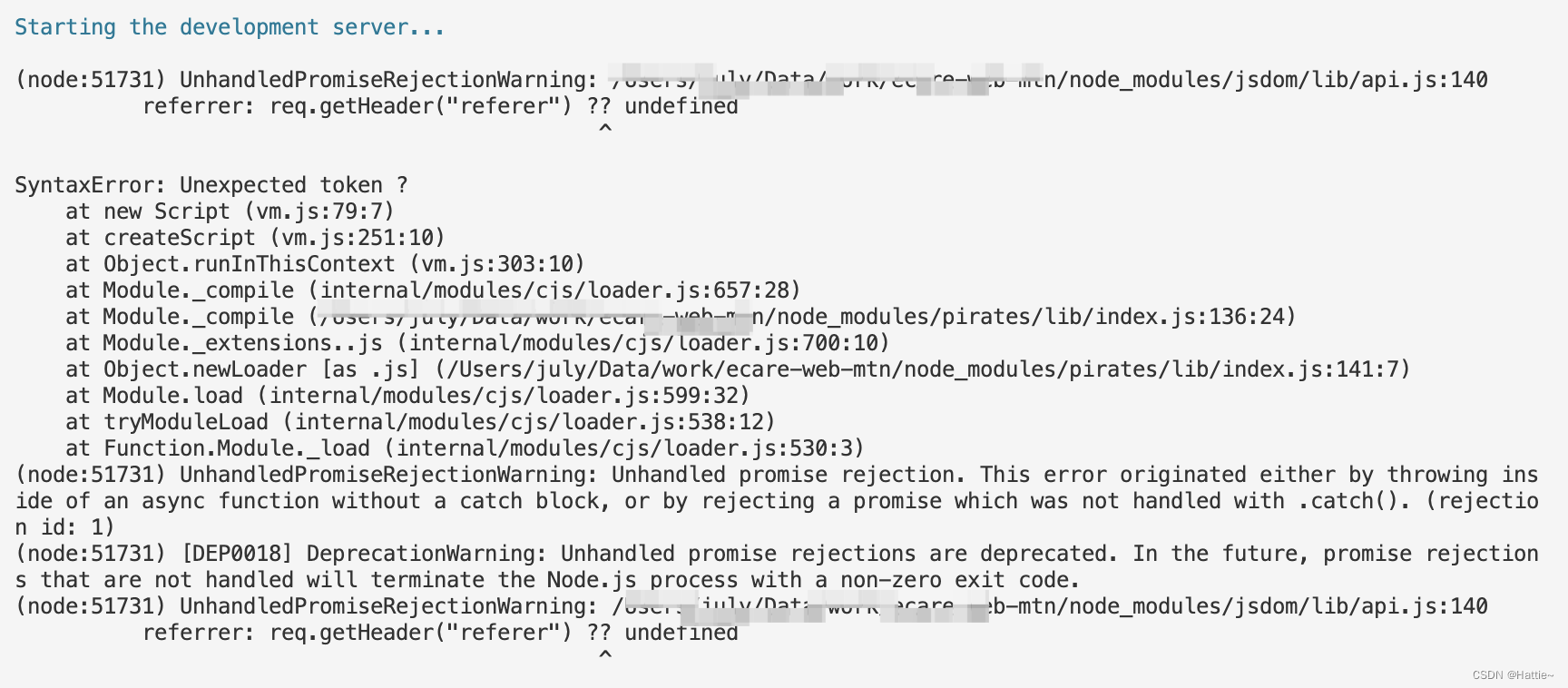 UnhandledPromiseRejectionWarning: …/node_modules/jsdom/lib/api.js:referrer: req.getHeader ...