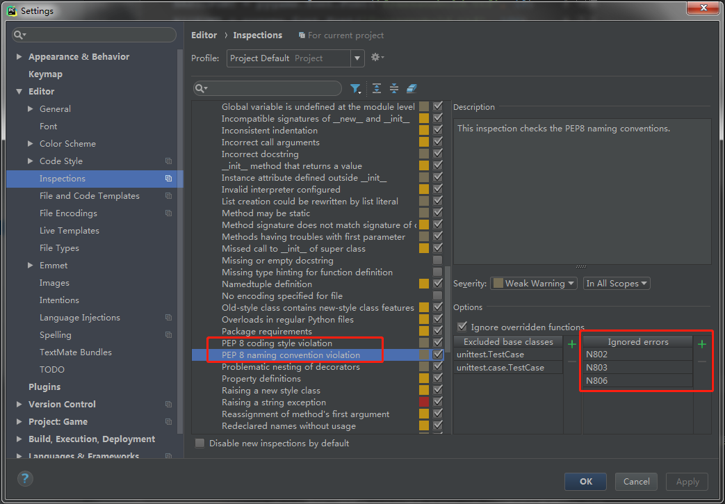 【PyCharm警告】选择性忽略 PEP8 警告_this inspection checks the pep8 naming ...