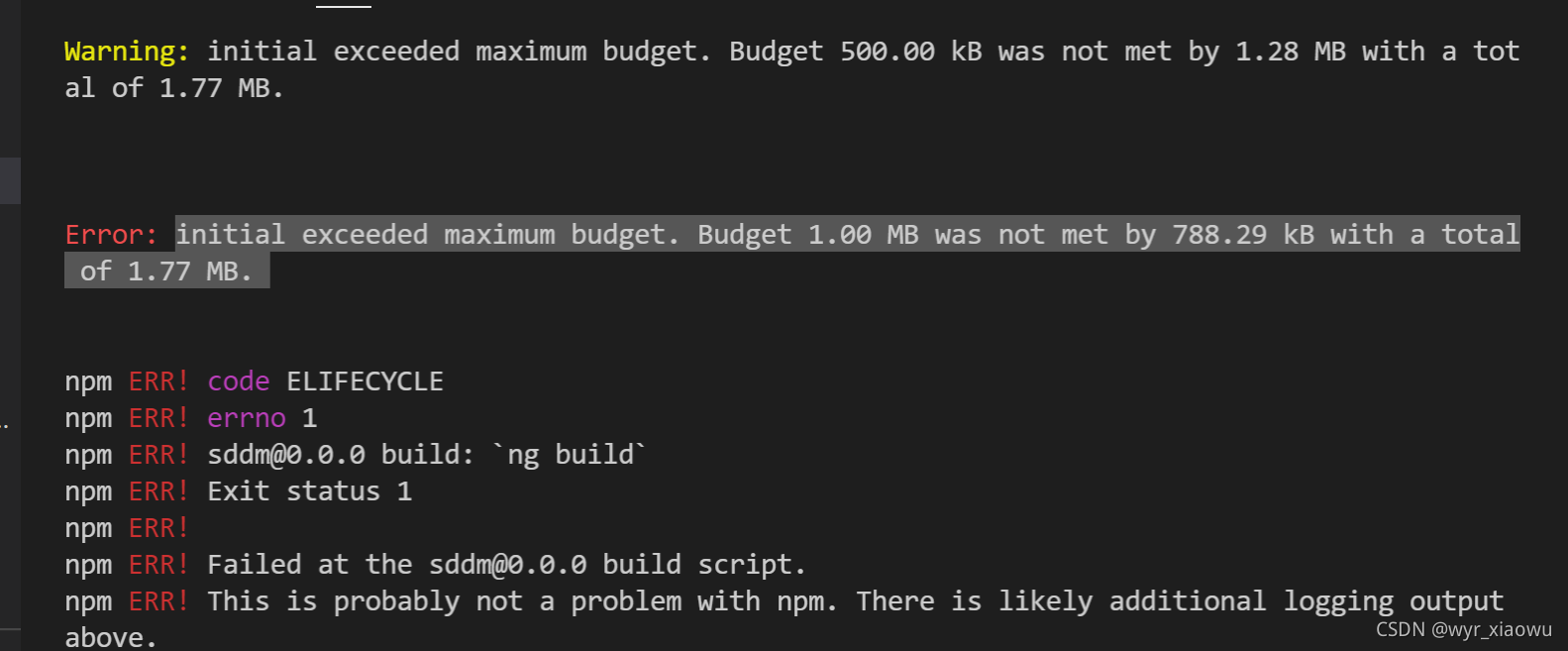 initial exceeded maximum budget. Budget 1.00 MB was not met by 788.29 kB with a total of 1.77 MB ...