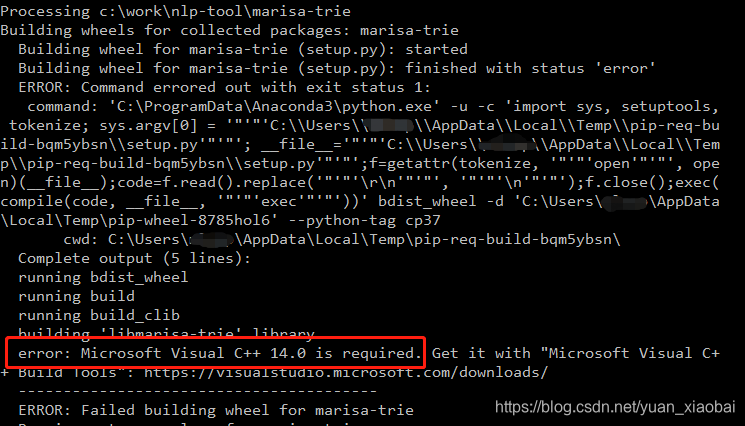 python pip install error: Microsoft Visual C++ 14.0 is required_pip ...