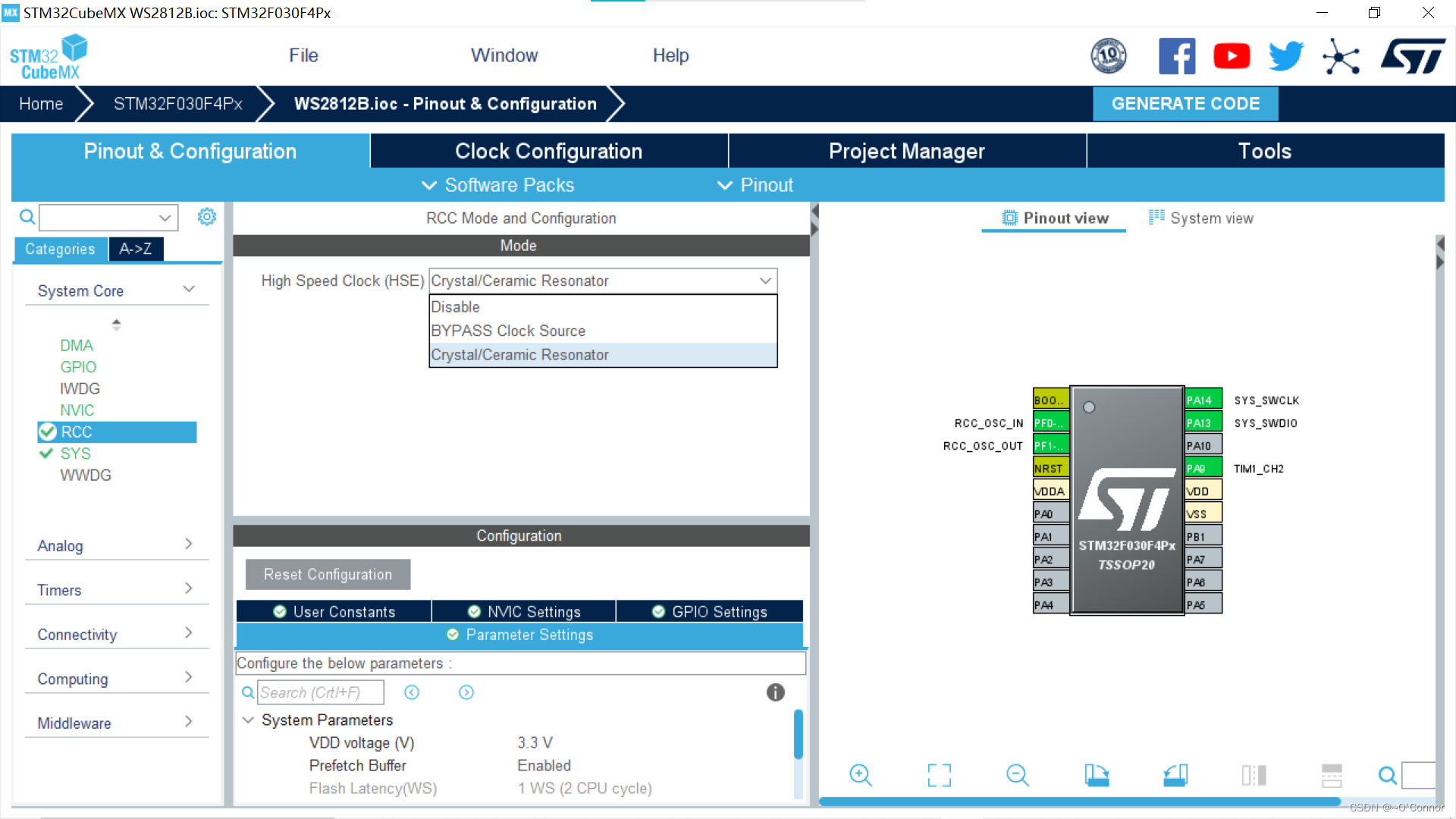 STM32 HAL库 PWM+DMA 驱动WS2812B彩灯(STM32F030F4P6)_stm32 dma pwm-CSDN博客