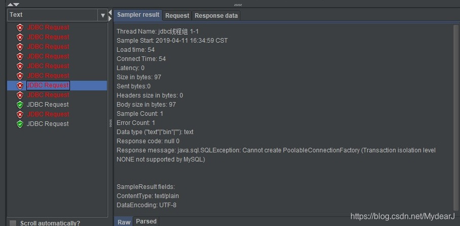 Jmeter JDBC连接阿里云ADS数据库报错_transaction isolation level none not supported ...