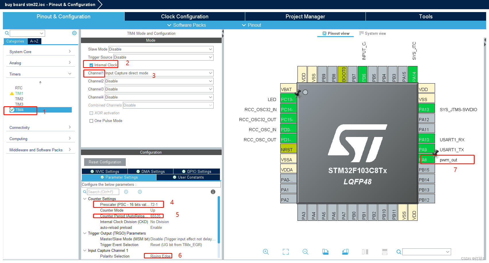 STM32 F103C8T6 PWM 与输入捕获_stm32f103c8t6输入捕获-CSDN博客