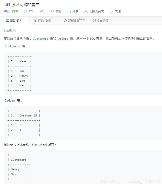 Leetcode刷题之旅【数据库篇】简单 2：从不订购的客户select Name Customers From Customers Twhere Not Ex Csdn博客