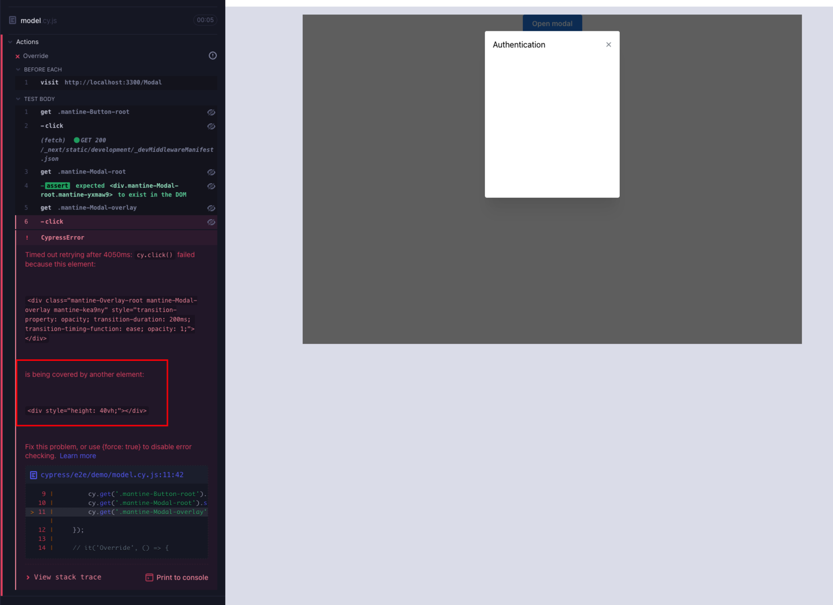 Cypress 踩坑记 - DOM 遮挡_cypress within()代码块中,可以等待其他区域dom元素点击后再执行后续方法吗-CSDN博客