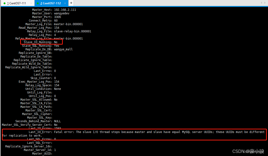 Fatal error: The slave I/O thread stops because master and slave have equal_the slave io thread ...