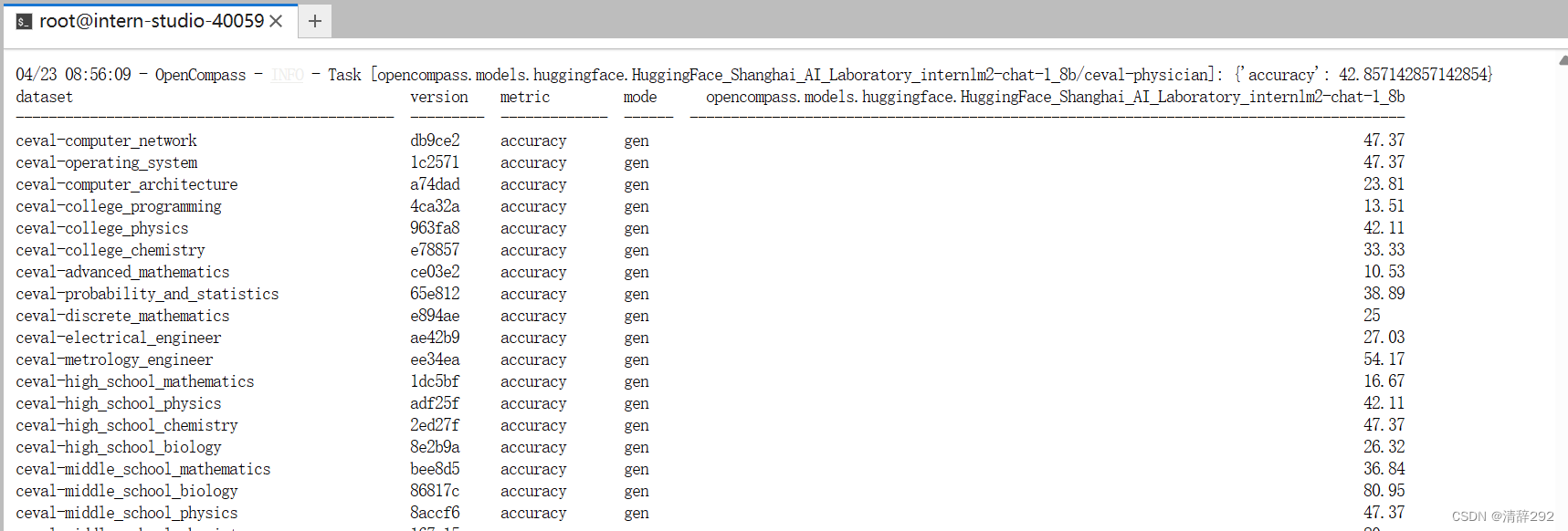 【InternLM 实战营第二期作业07】OpenCompass 大模型评测实战_启动评测 (10% a100 8gb 资源)-CSDN博客
