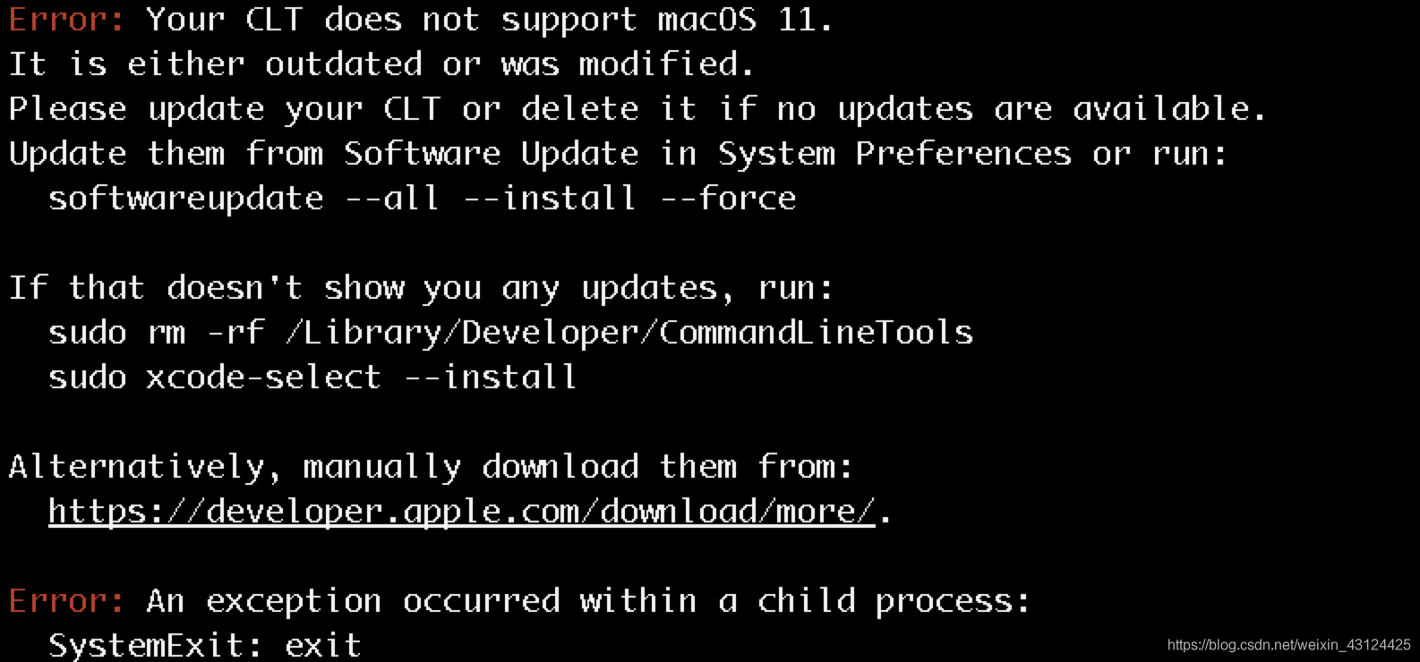 Mac 使用brew 安装工具报错 Your CLT does not support macOS 11_dart your clt does not support macos 14.1.0 ...