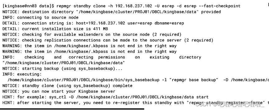 KingbaseES克隆/重做备库（standby clone）_repmgr standby clone-CSDN博客
