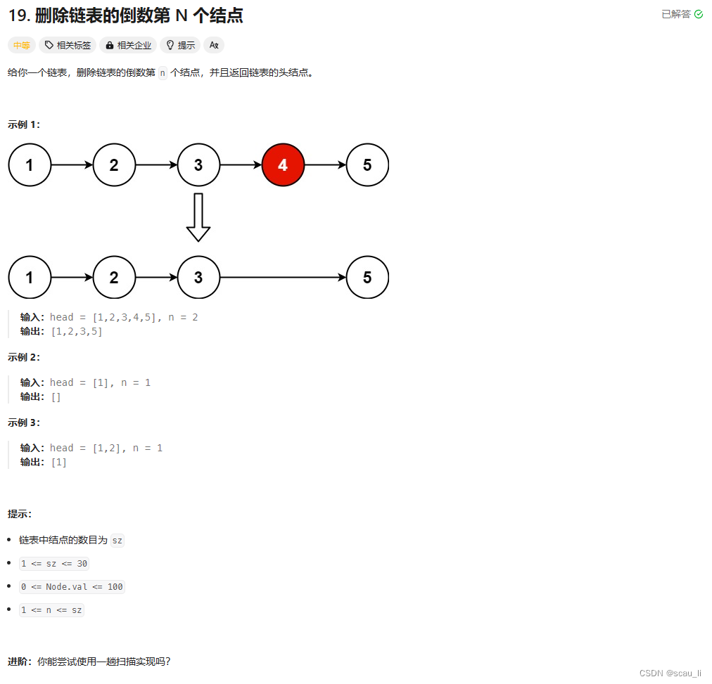 Leetcode 热题 100删除链表的倒数第 N 个结点 Csdn博客