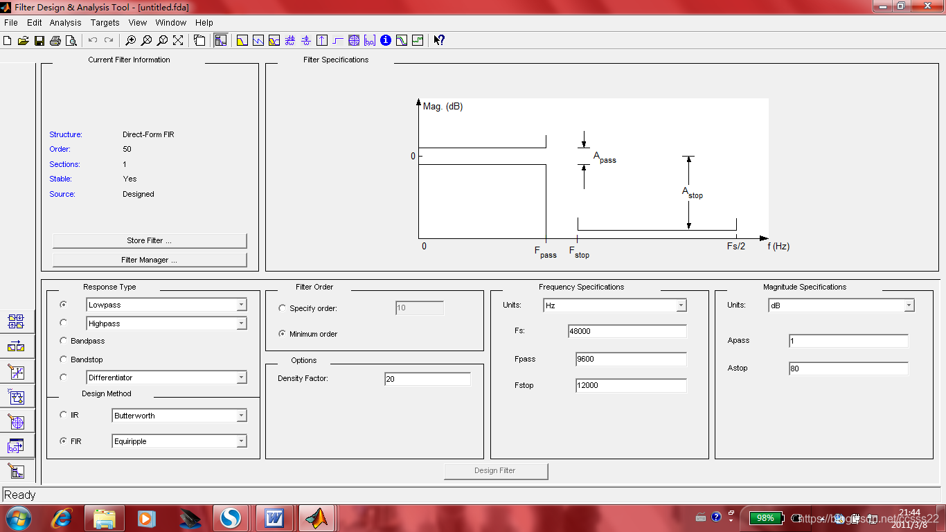 窗函数设计法设计FIR数字滤波器——FDATool_chebwin函数matlab-CSDN博客