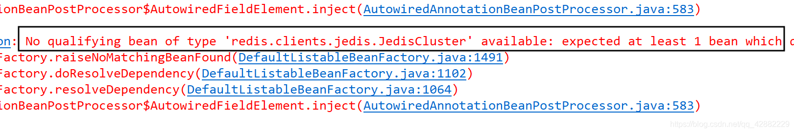 spring+redis时遇错：No qualifying bean of type 'redis.clients.jedis.JedisCluster' available-CSDN博客