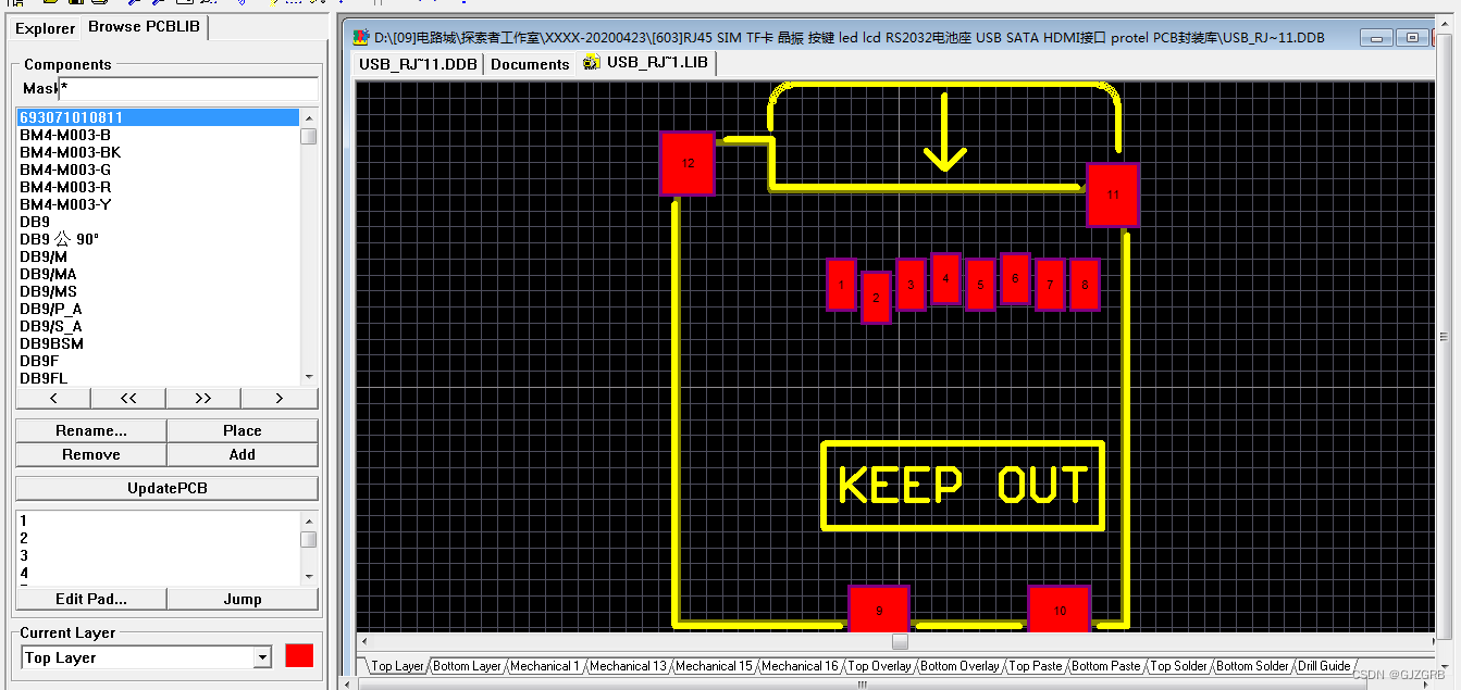 晶振 按键 led lcd RS2032电池座 USB SATA HDMI RJ45 SIM TF卡接口 protel （PCB封装库）_tf卡 protel 模版-CSDN博客
