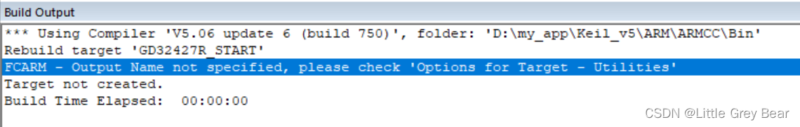 keil错误和解决办法(1):FCARM - Output Name not specified, please check ‘Options for Target - Utilities ...