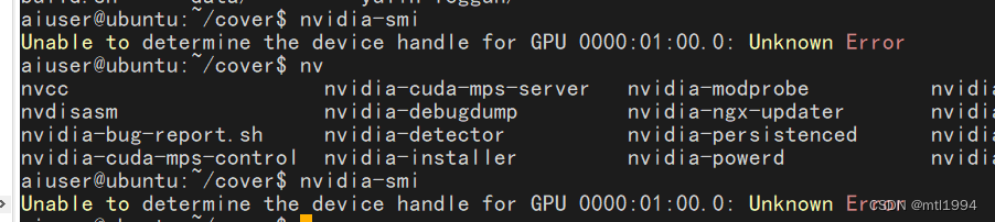 项目场景：nvidia-smi Unable to datemine the device handle for GPU 0000:01:00.0: Unknow Error_深度学习-CSDN专栏