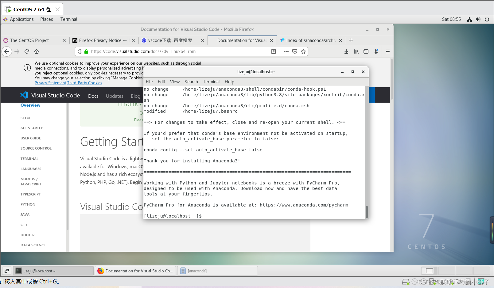 linux centos7 配置anaconda，Python3.8和vscode_centos安装anaconda3.8-CSDN博客