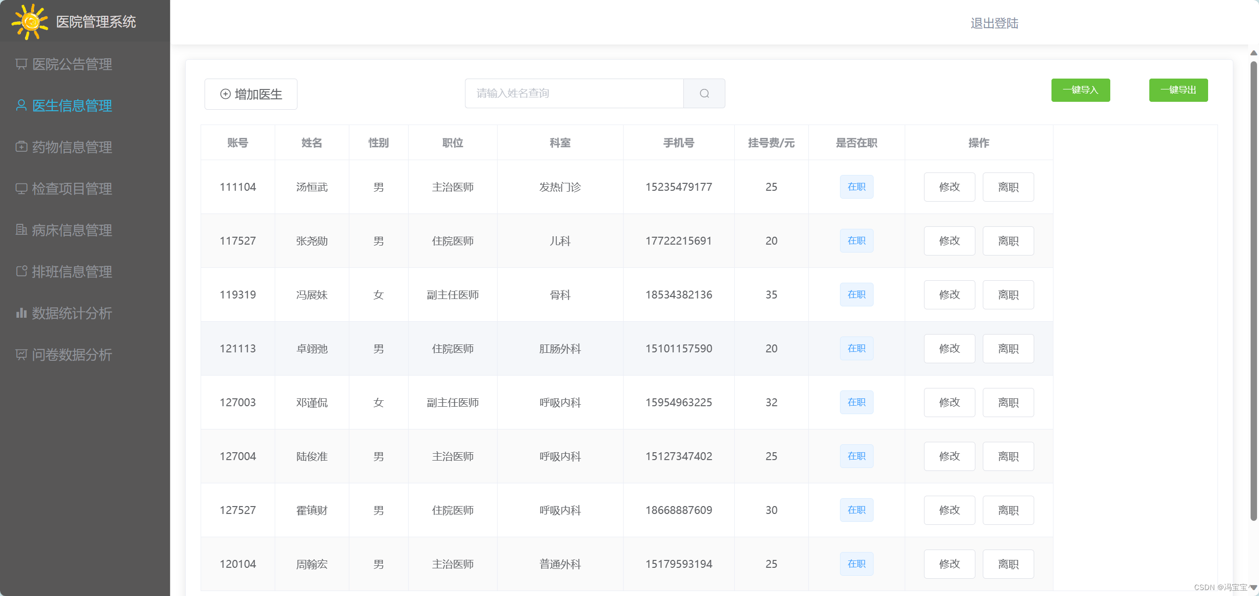 基于springboot Vue实现的医院管理系统一、 项目介绍 角色管理员、患者、医生 基于springboot Vue实现的医院管理系统 Csdn博客