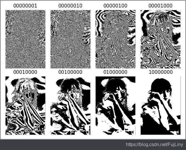 Opencv Python 视频演示:图像位平面分解与合成的过程第7位和第0位位平面图像 Csdn博客