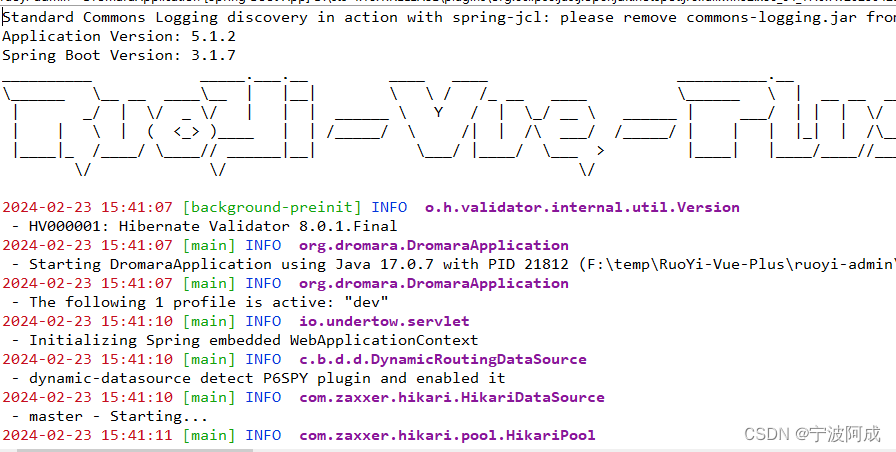 第一次用java17记录运行ruoyi-vue-plus5.X版本_please remove commons-logging.jar from classpath i-CSDN博客