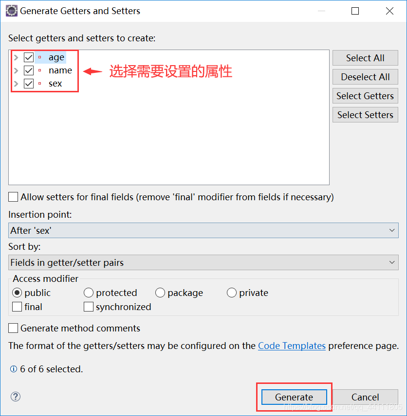eclipse自动生成属性的Getters()、Setters()和toString()方法_generate getters and setters-CSDN博客