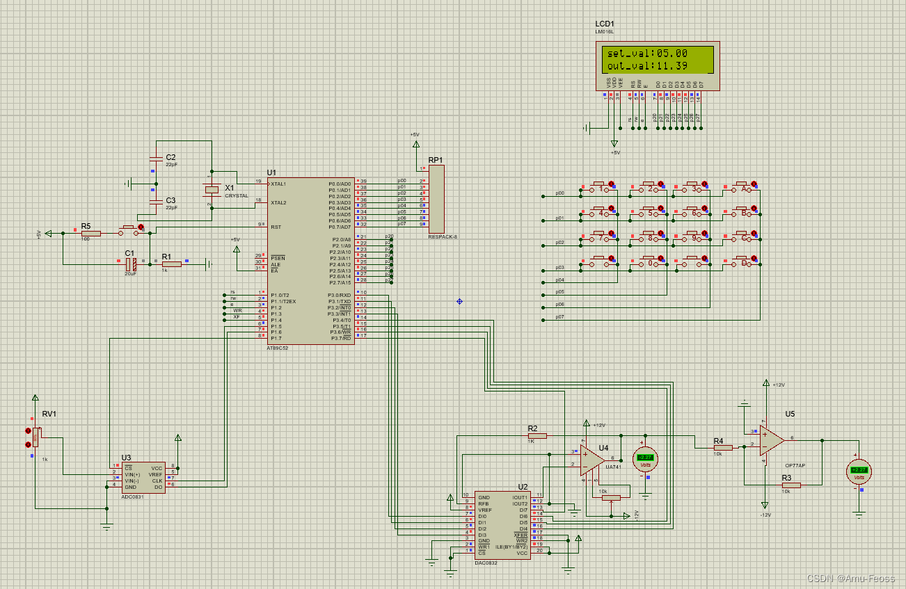 基于51单片机的数控直流可调电源设计[proteus仿真]_proteus仿真调节电源-CSDN博客