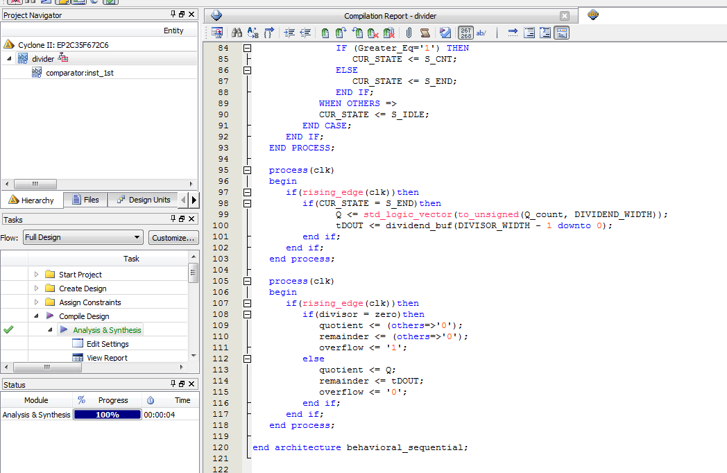 Quartus除法器设计VHDL代码仿真_高速硬件除法器设计vhdl-CSDN博客