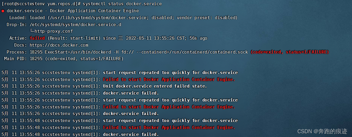 Job for docker.service failed because start of the service was attempted too often. See ...