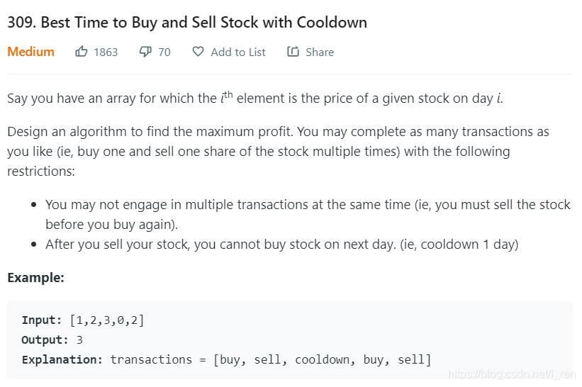 Leetcode 309. Best Time to Buy and Sell Stock with Cooldown-CSDN博客