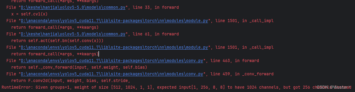 【Given groups=1, weight of size [512, 1024, 1, 1], expected input[1, 256, 8, 8] to have 1024 ...