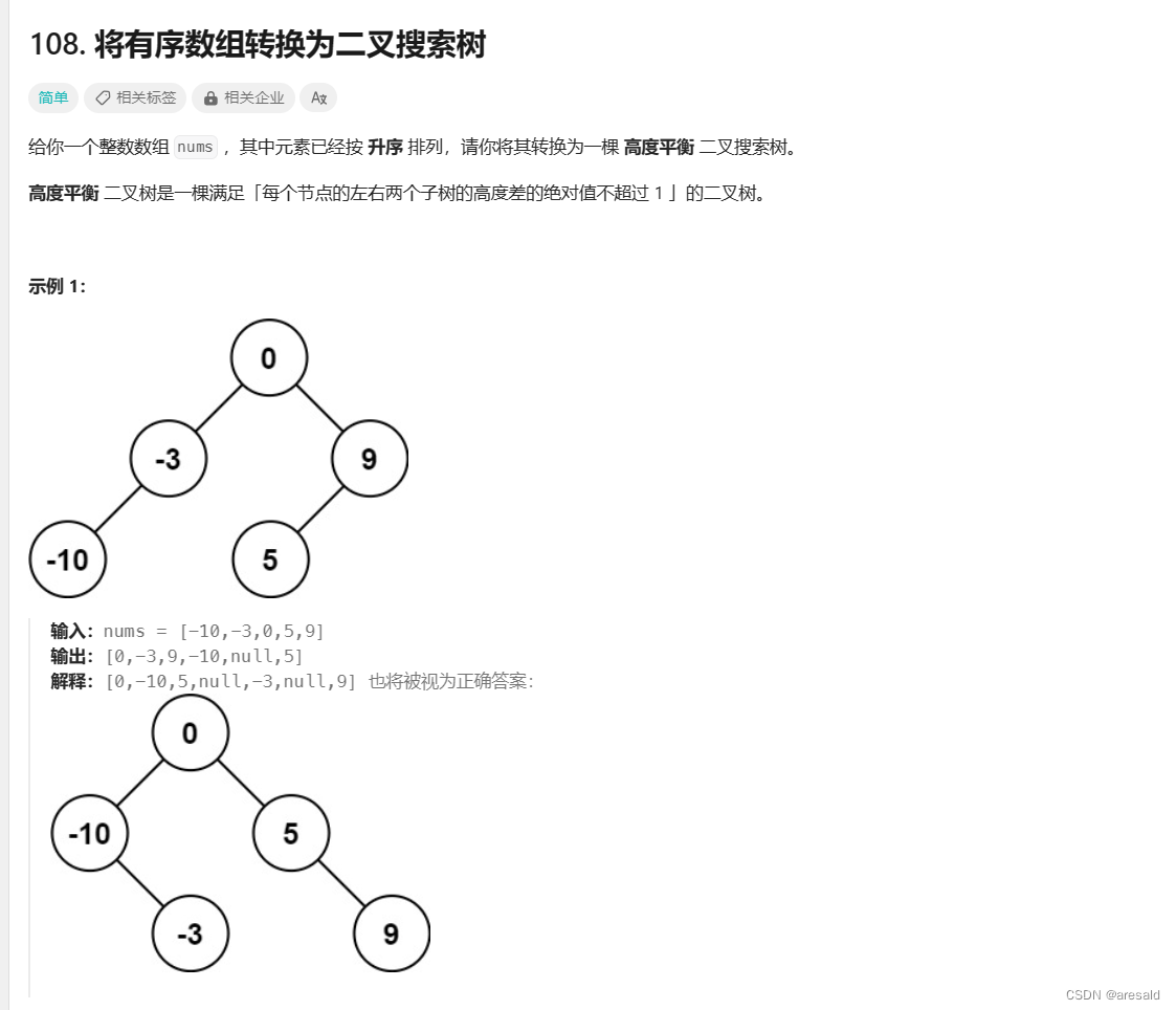 力扣刷题日记 108将有序数组转化为二叉搜索树 多个数组的数组转化为一个二叉树 Csdn博客
