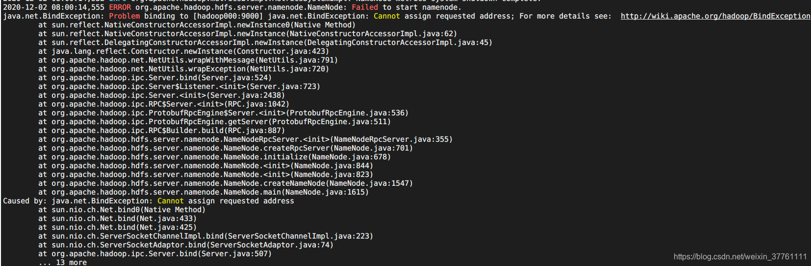 云主机搭建hadoop namenode报错:Problem binding to java.net.BindException: Cannot assign requested ...
