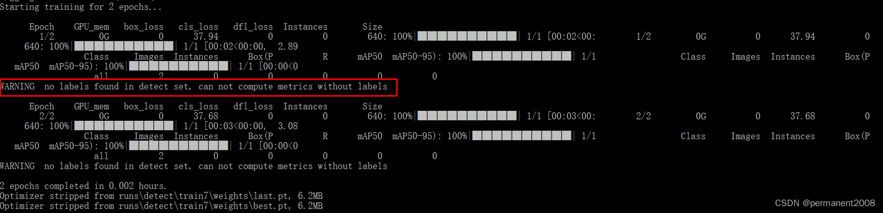 YOLOv8执行推断时，报：WARNING： no labels found in detect set_no labels found in detect set, can not ...