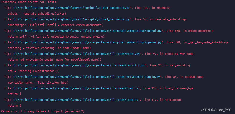 tiktoken使用问题——ValueError: too many values to unpack (expected 2)_valueerror: converting from ...