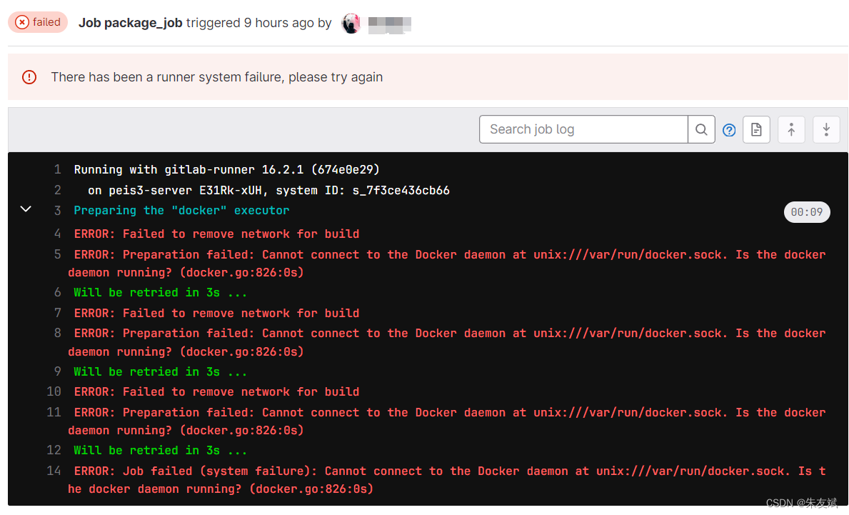 Gitlab中CICD提交代码后，运行报错：Preparation failed: Cannot connect to the Docker daemon_error: failed to ...