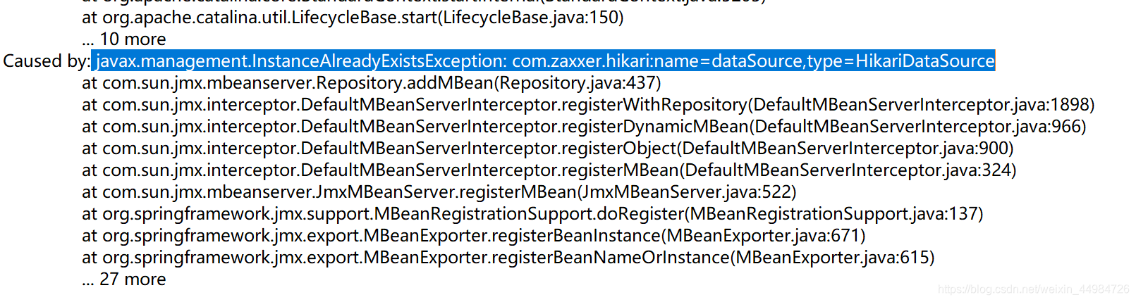 javax.management.InstanceAlreadyExistsException: com.zaxxer.hikari:name=dataSource,type ...