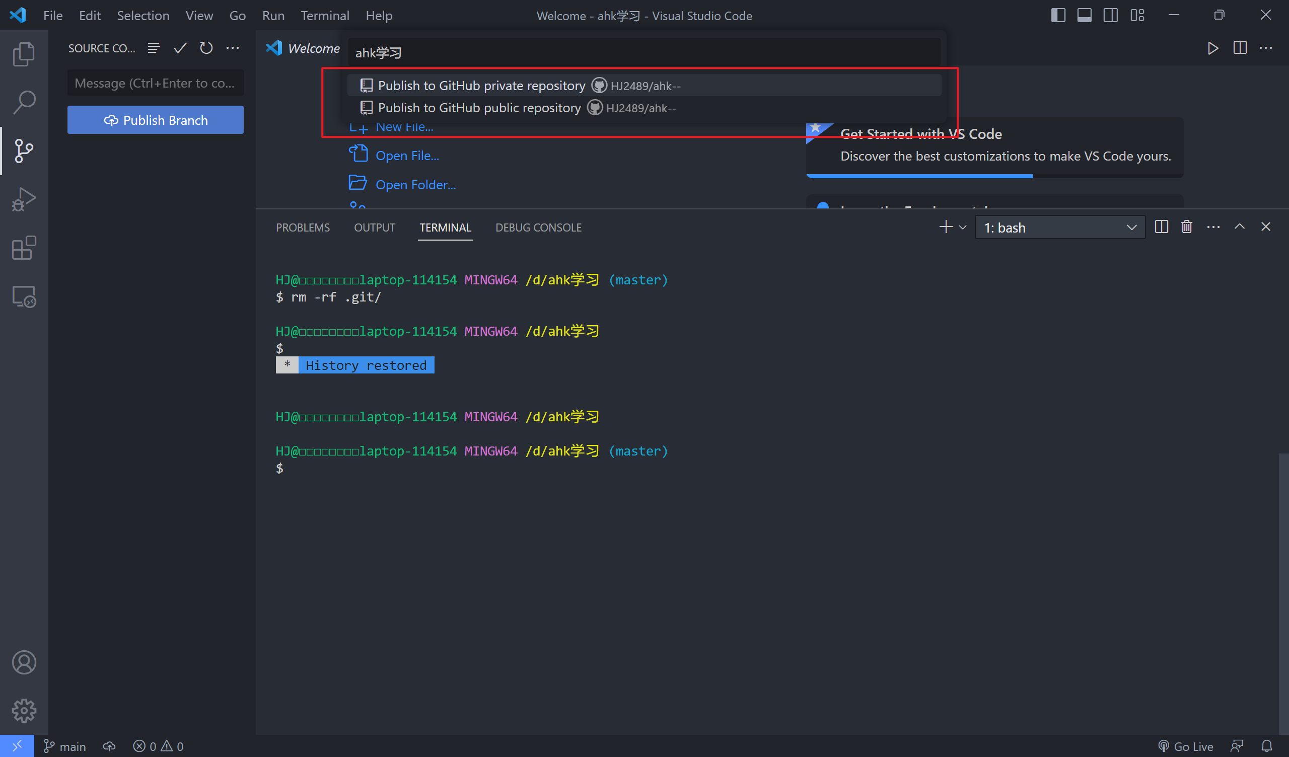 vscode结合git使用流程_publish branch-CSDN博客