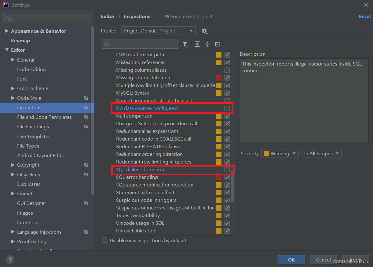 取消idea中mybatis对应的xml文件中sql语句的警告idea中mybatis映射文件xml中sql表名、字段名报红问题解决方法 Csdn博客