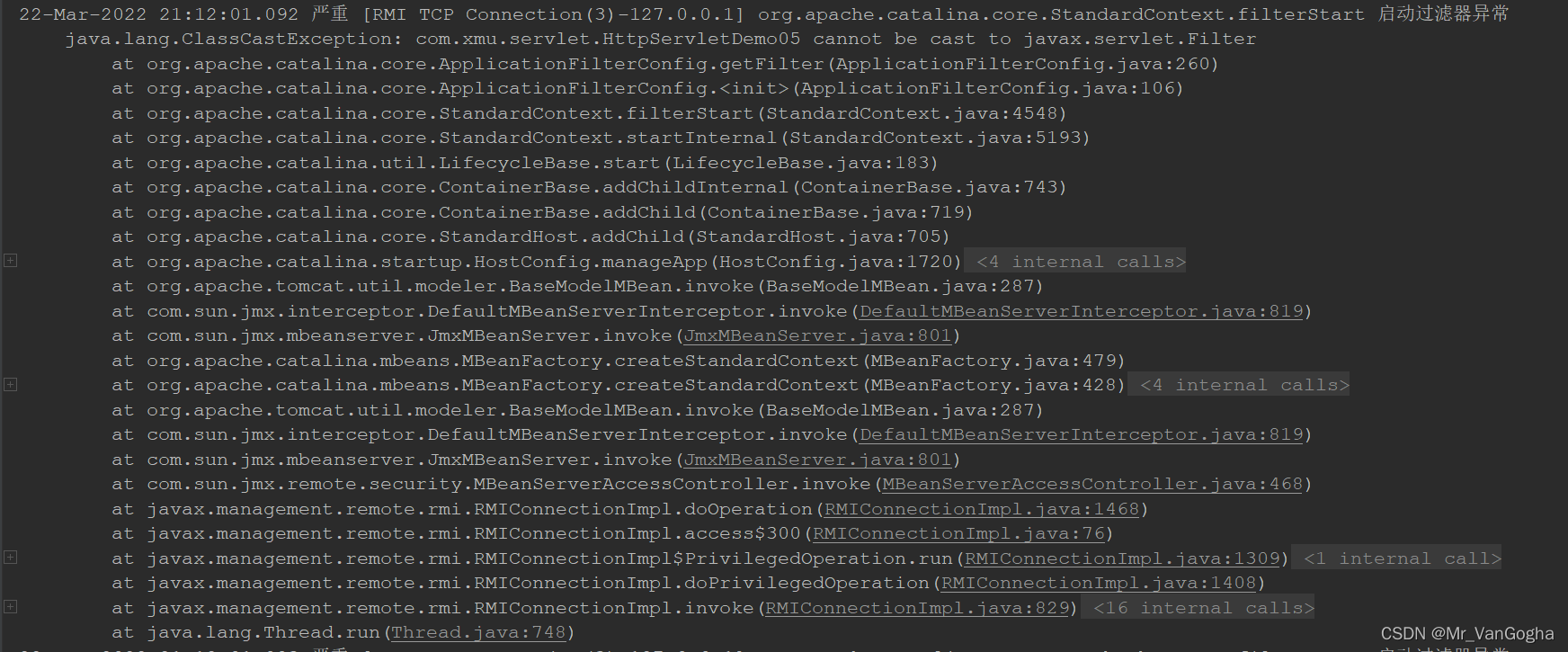 org.apache.catalina.core.StandardContext.filterStart 启动过滤器异常 java.lang.ClassCastException: com ...