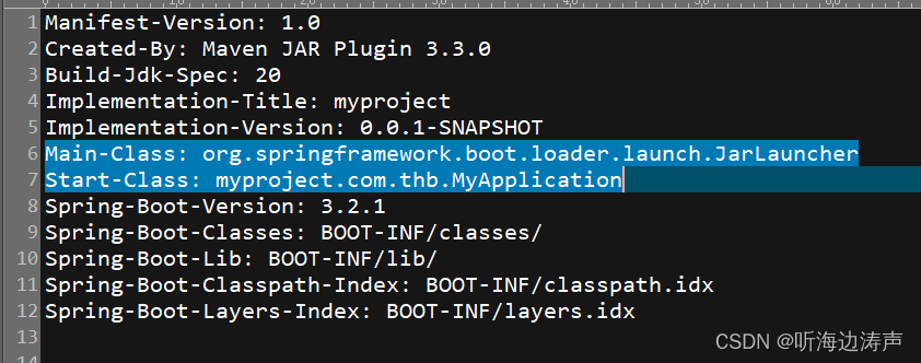 使用Spring Boot maven插件打包后的jar包：MANIFEST.MF文件包含Main-Class和Start-Class_springboot manifest.mf-CSDN博客
