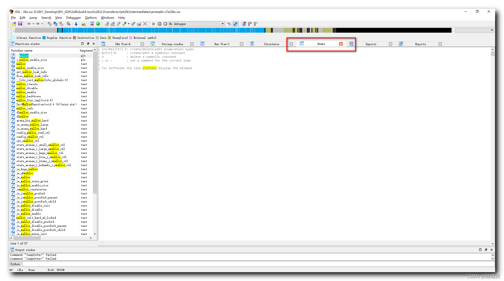 【Android 逆向】IDA 工具使用 ( 十六进制视图 Hex View-1 | 结构体视图 Structures | 枚举视图 ...