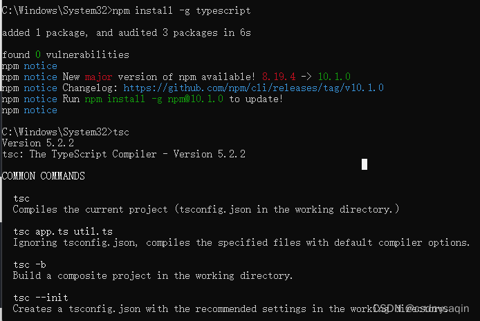 安装typescript之后提示不是内部命令_npm install -g typescript显示不是-CSDN博客