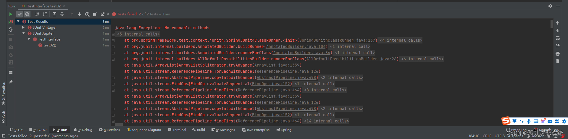 简单解决 JUnit 单元测试 java.lang.Exception: No runnable methods 问题_idea junit java.lang.exception: no ...