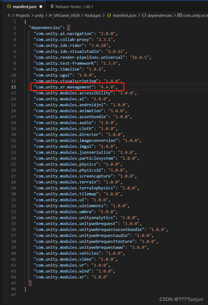 Unity-报错Library\PackageCche\com.unity.xr.management@4.4.1\Editor\Metadata\KnownPackages.cs(12,70 ...