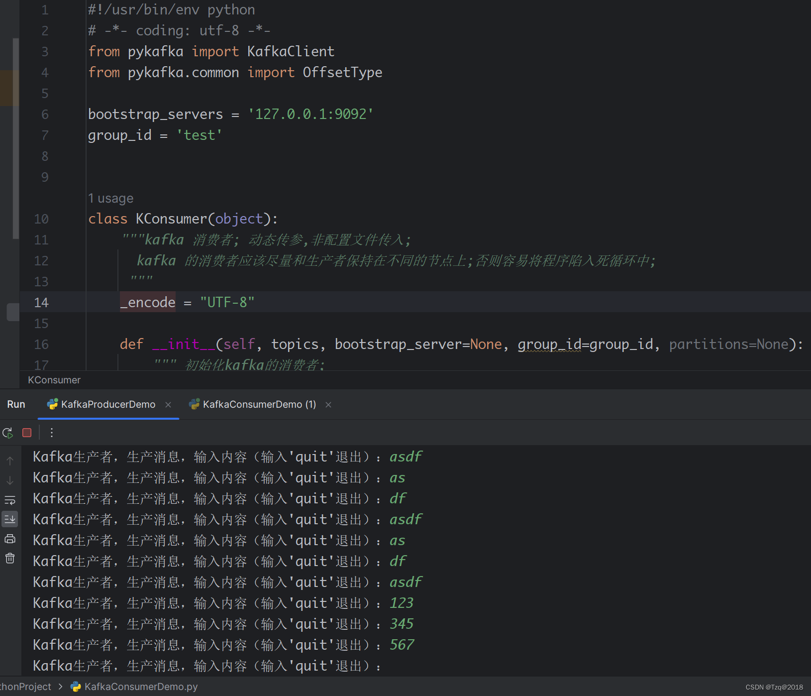 【python Kafka】python连接windows下的kafka服务器,创建生产者producer和消费者consumer(干货)python Kafka Consumer Csdn博客